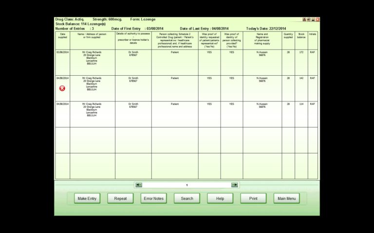 Dispensed Registers – Pharmacy Electronic Controlled Drugs Register